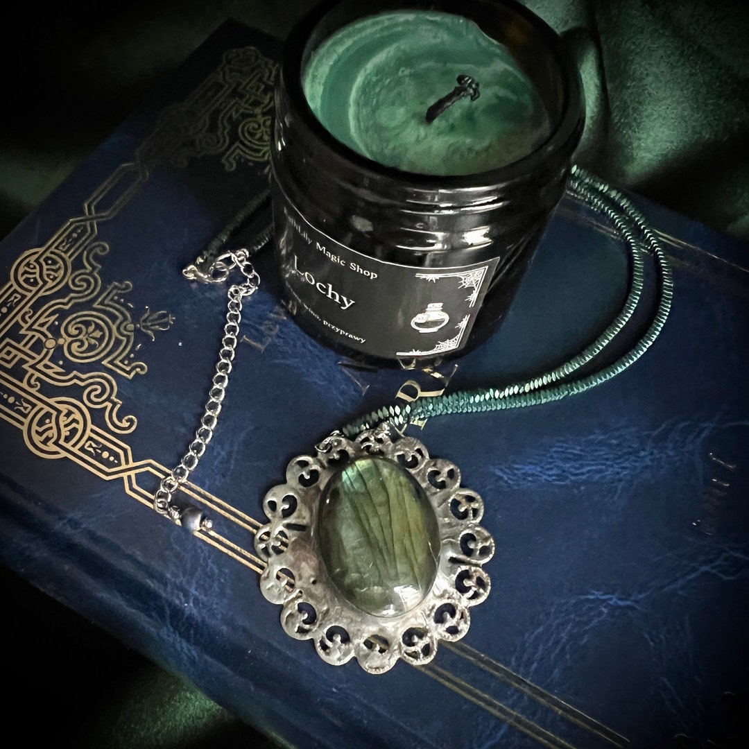 Natural Gemstone Amulet, Green Labradorite Fantasy Necklace - Etsy