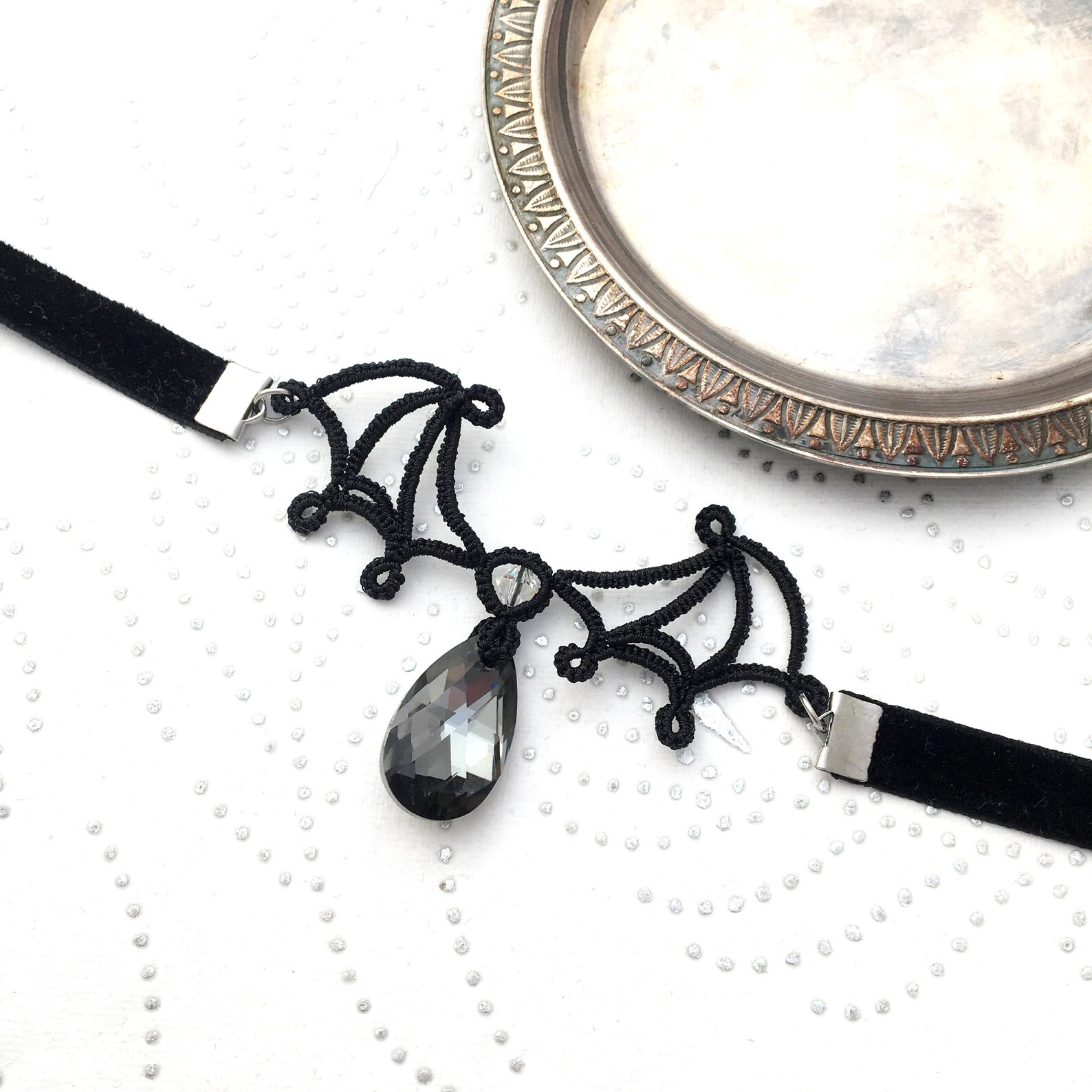 Gothic Victorian Velvet Choker Bat Wings Black With Colorful Crystals ...