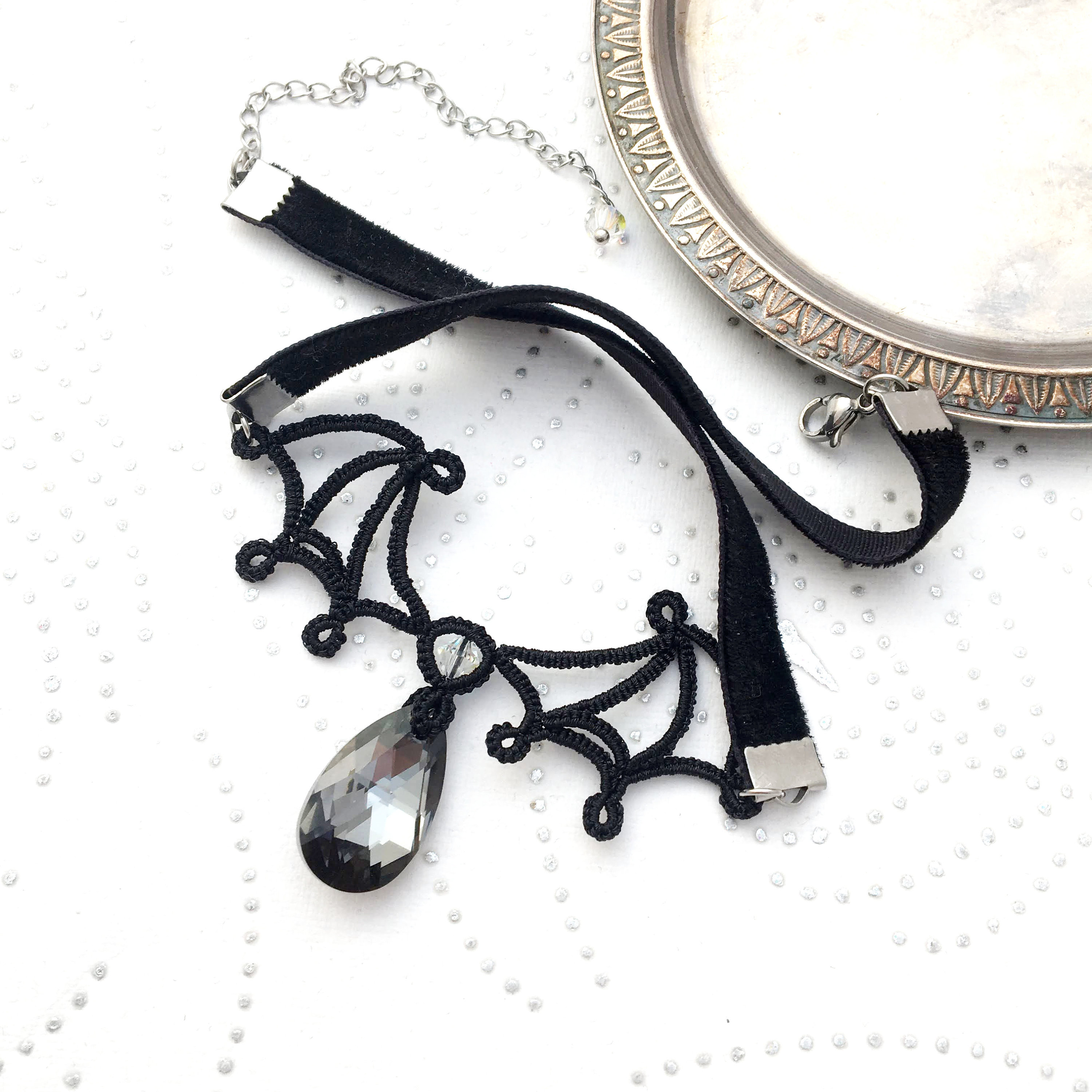 Gothic Victorian Velvet Choker Bat Wings Black With Colorful Crystals ...