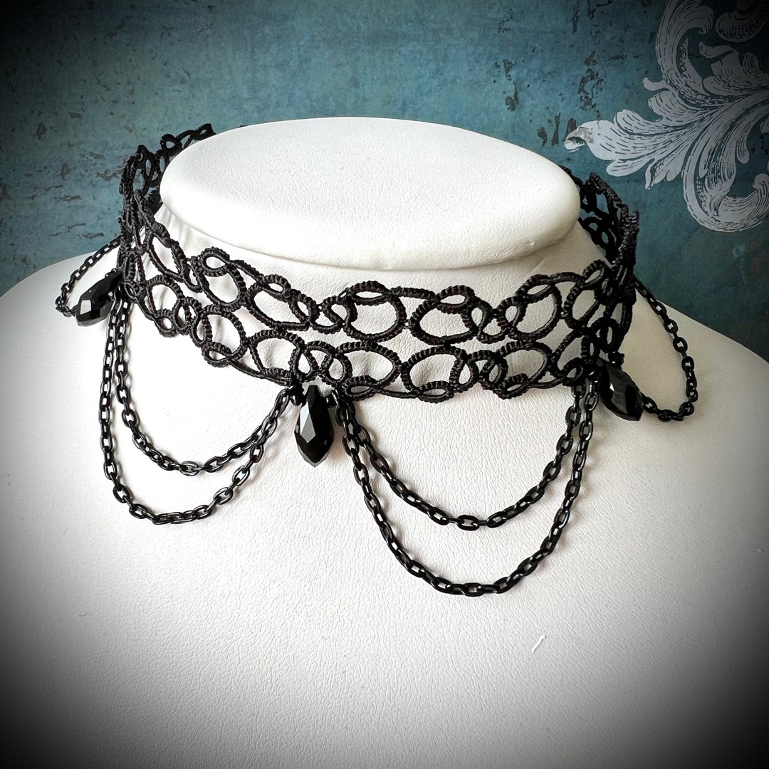 Victorian Gothic Choker Black Magic With Chains, Vintage Lace Vampire ...