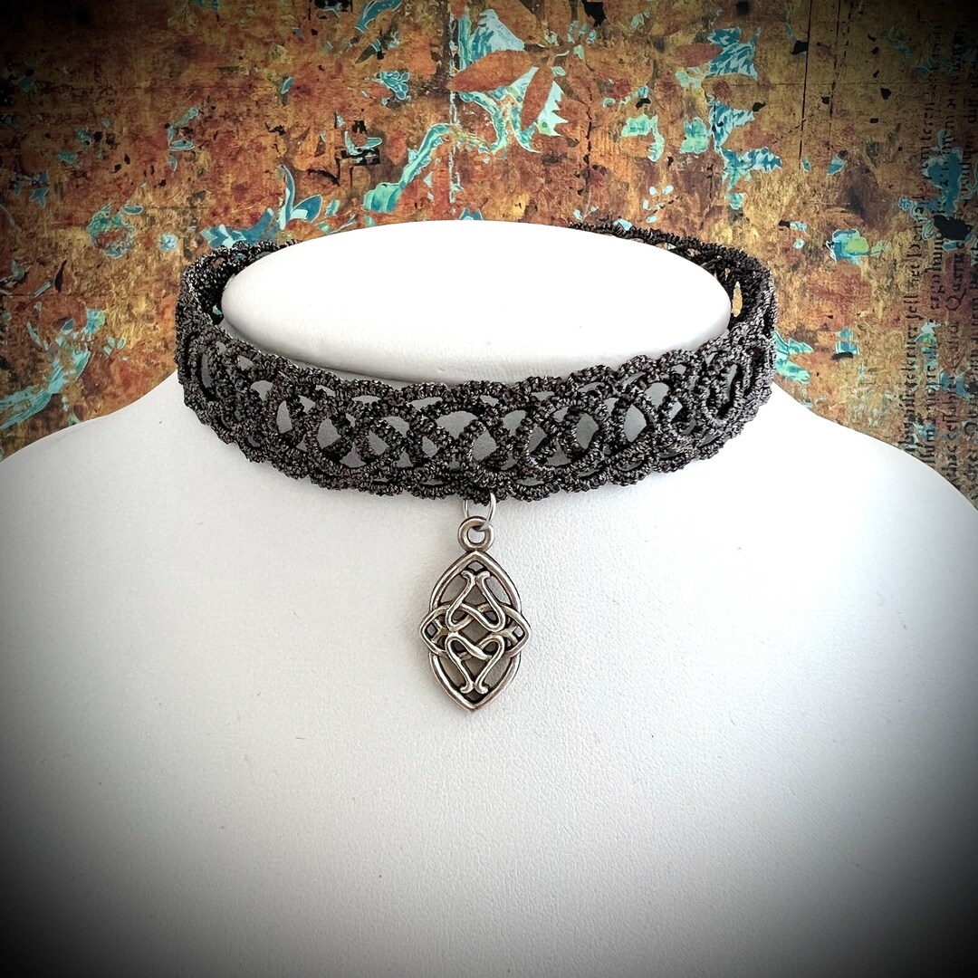 Victorian Choker Celtic Symbol in Dark Color, Vintage Lace Neckace in ...