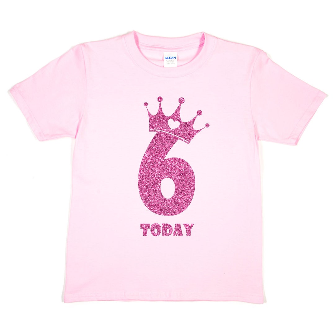 6th Birthday T-shirt: Pink Glitter Crown, Age Six - Etsy
