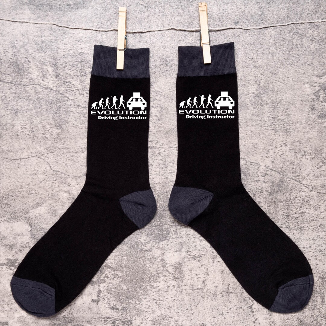 Print4u Evolution of Driving Instructor Men's Black Funny Socks Novelty ...