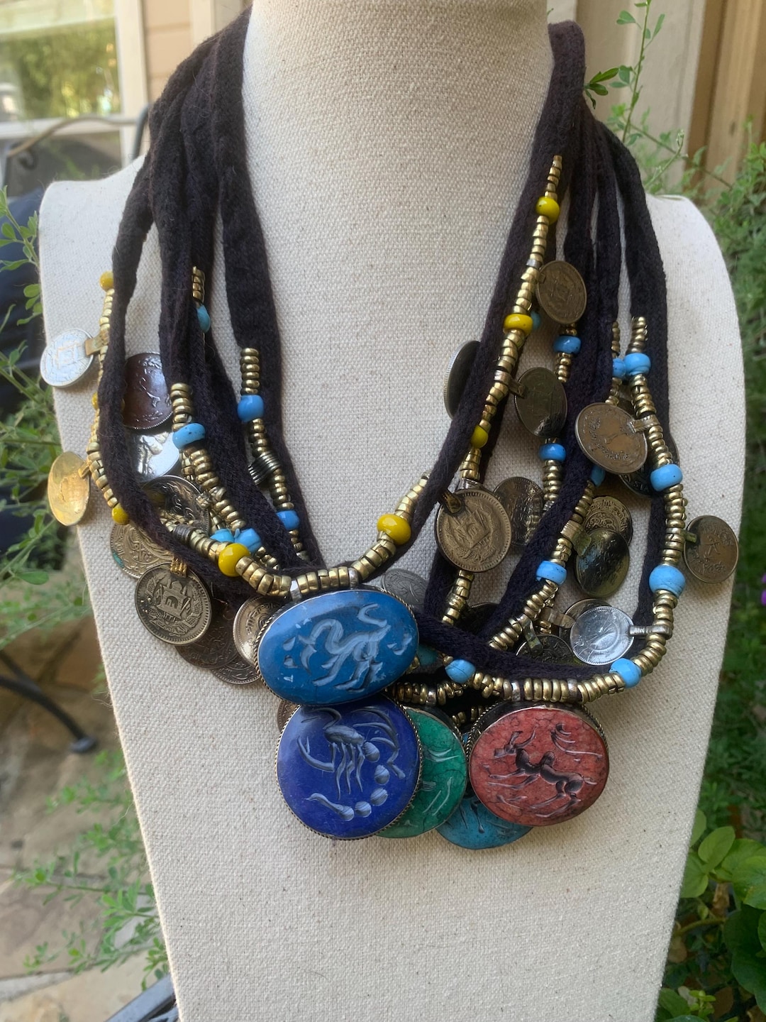 Vintage Middle Eastern Coin Necklaces With Center Engraved Animal ...