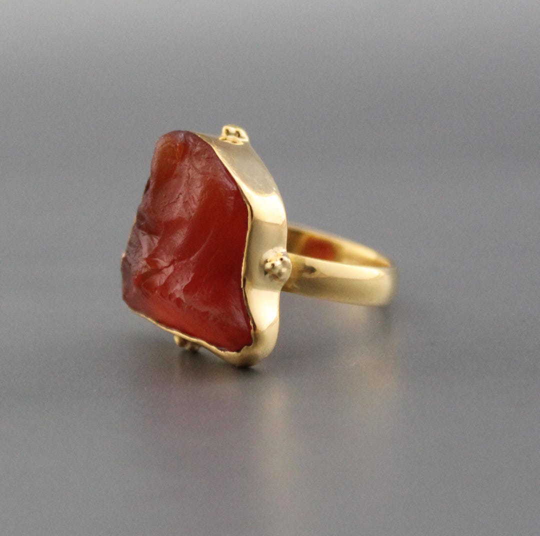 Raw Carnelian Ring, 18K Gold Ring, Orange Color Ring, Rough Gemstone ...