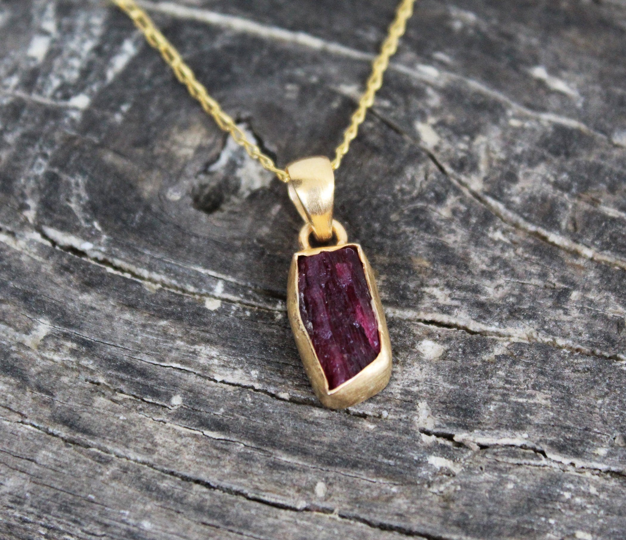 Raw Red Tourmaline Necklace Red Tourmaline Pendant Rough | Etsy