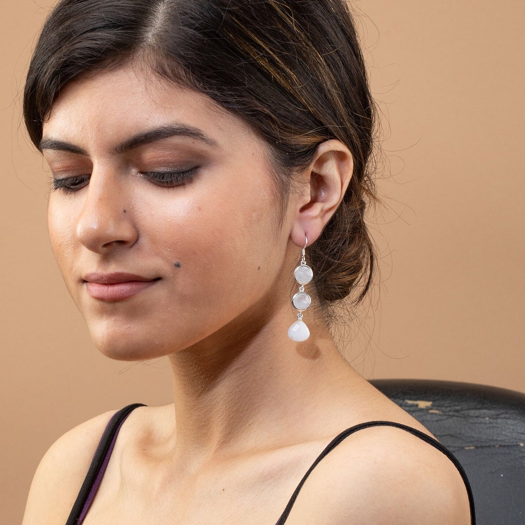 White Agate Drop Earrings, Summer Gemstone Jewelry for Women ...