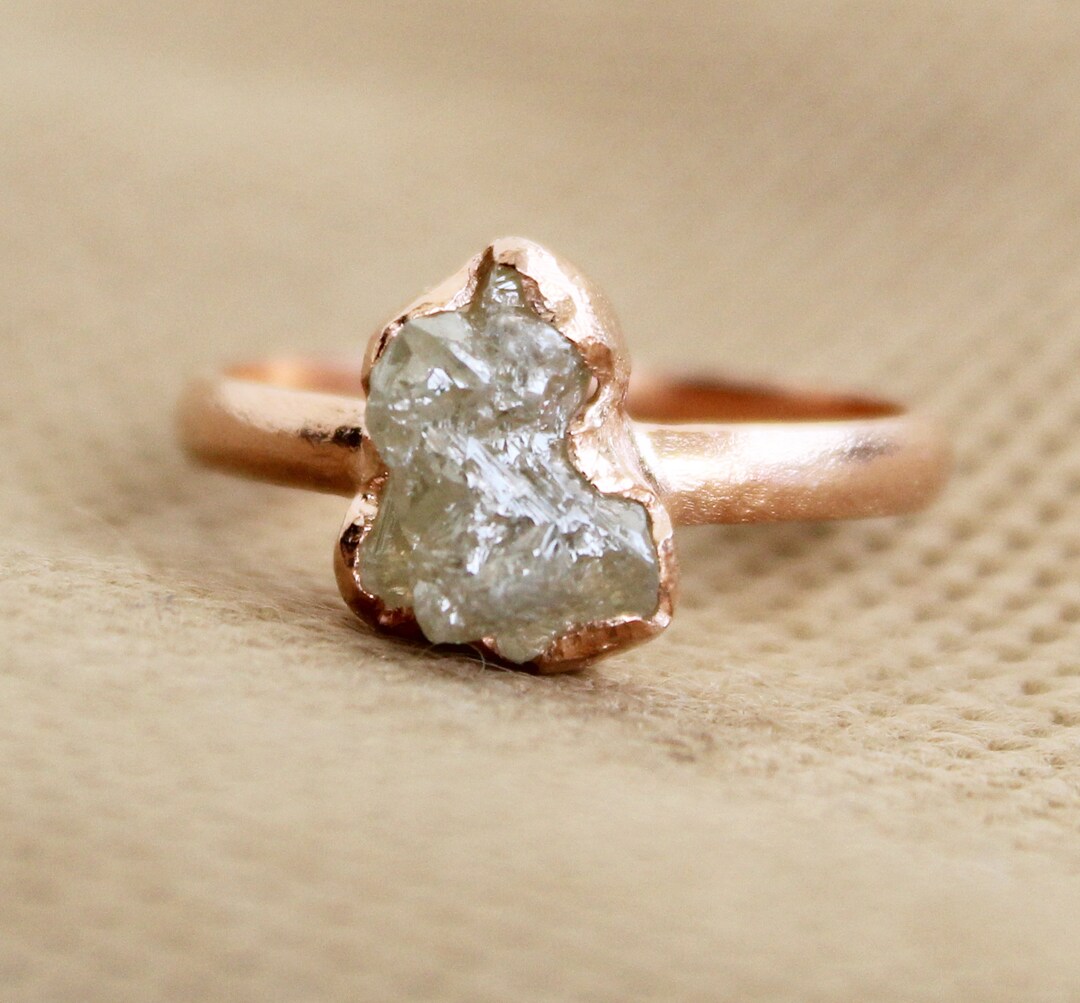 Raw Diamond Engagement Ring, 14k Gold Filled, Natural Rough Diamond, Uncut Diamond Ring, April ...