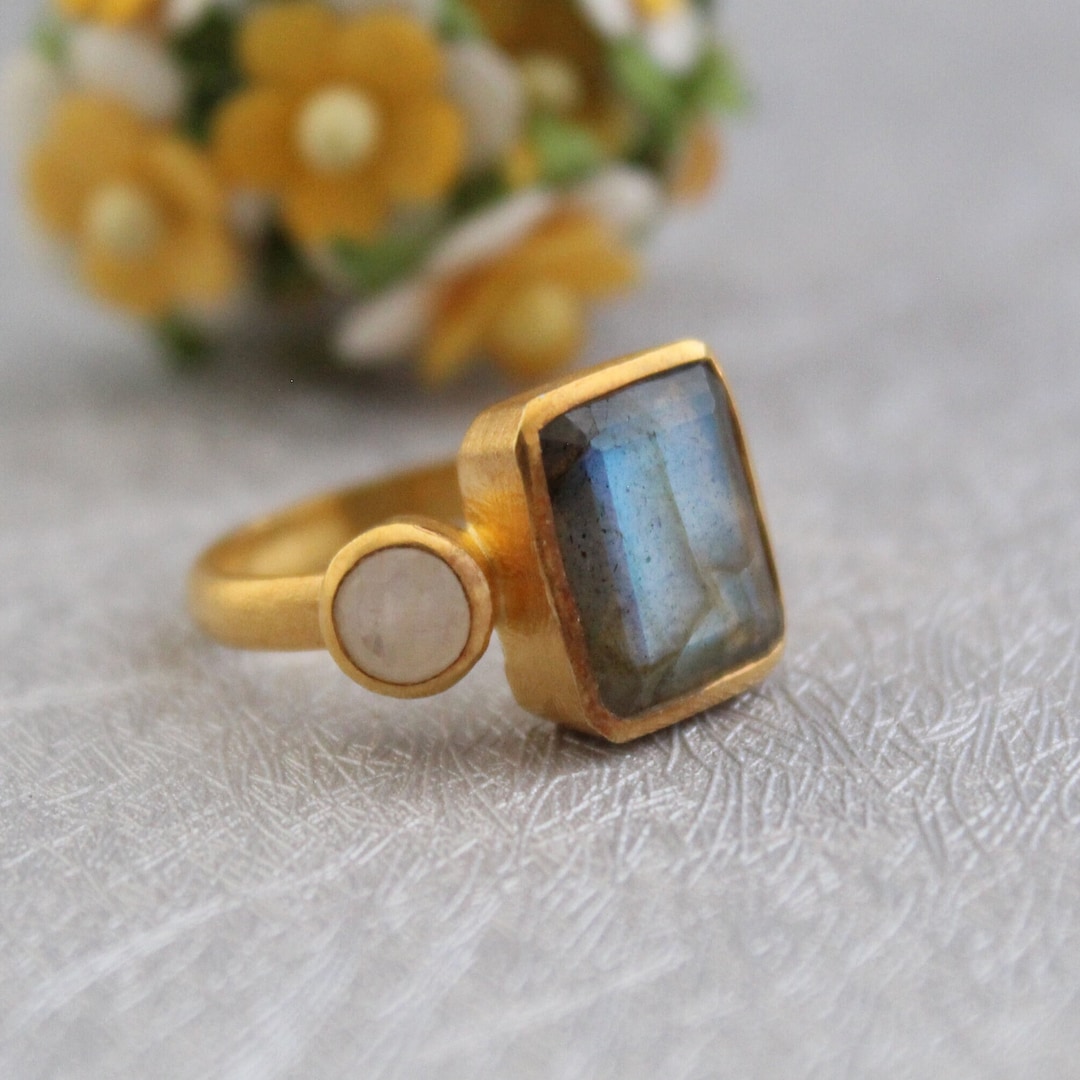 Handmade Blue Fire Labradorite Ring, Silver Jewelry, 14K Gold Ring ...