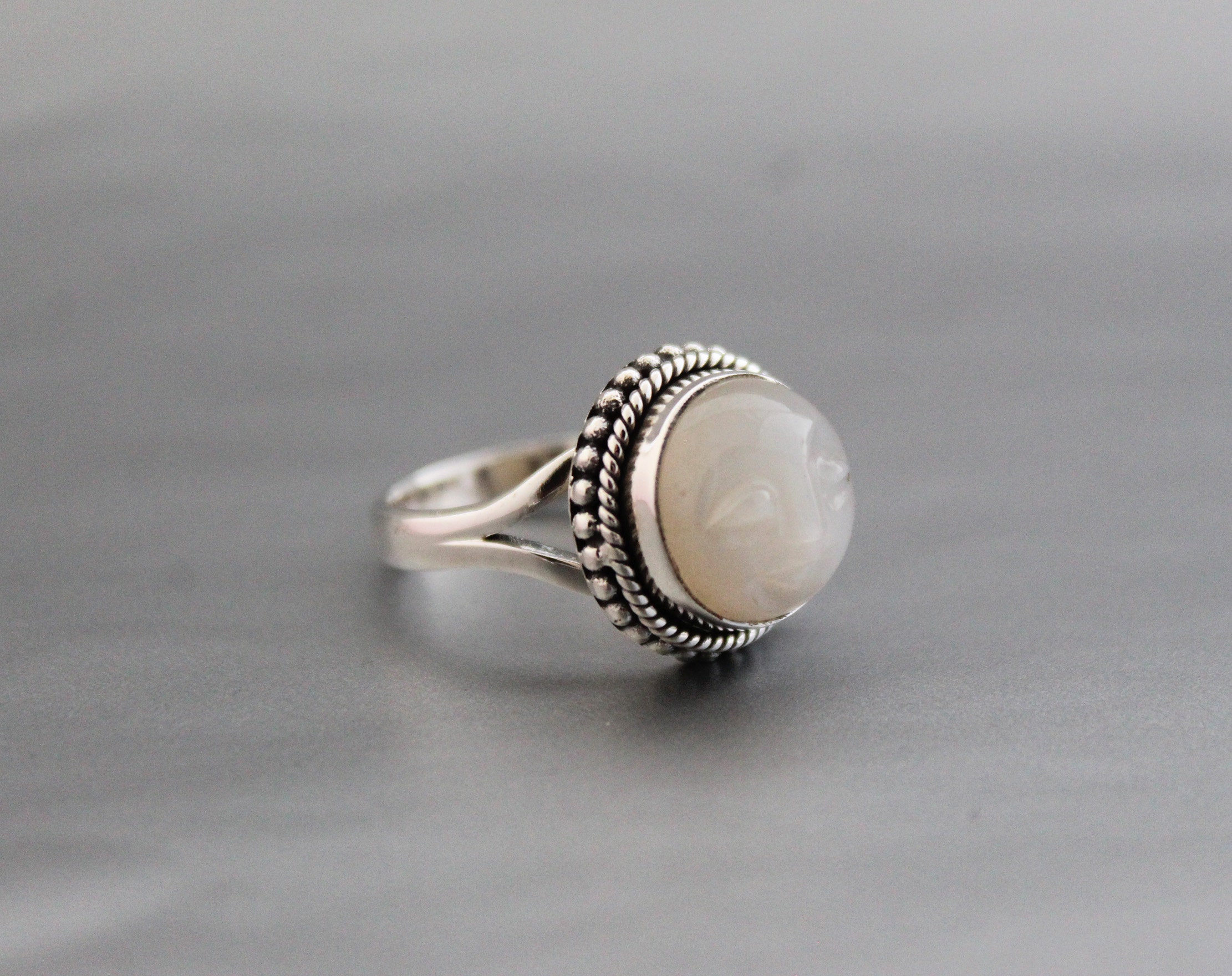 White Moonstone Ring Moon Face Ring Crescent Moon Ring | Etsy