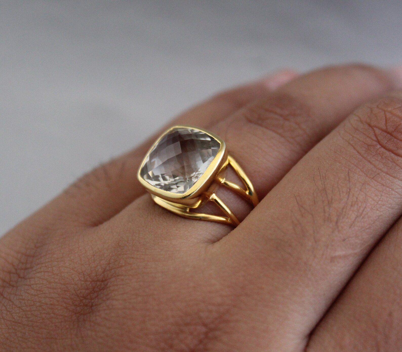 Green Amethyst Ring, Gold Filled Ring, 925 Silver Ring, Middle Finger ...