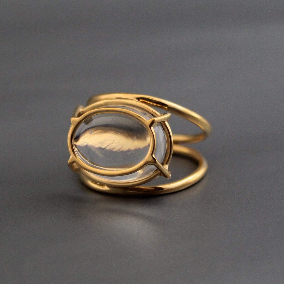 Clear Crystal Ring, 18K Gold Ring, Designer Ring, Delicate Ring, Modern ...