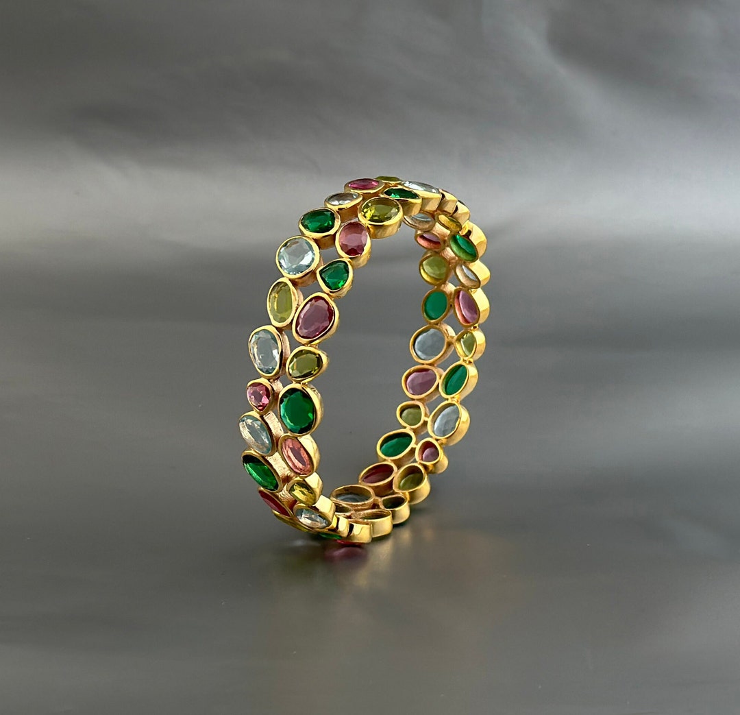 Multi Stone Bangle, Sterling Silver Bangle, Colorful Bangles, Handmade ...