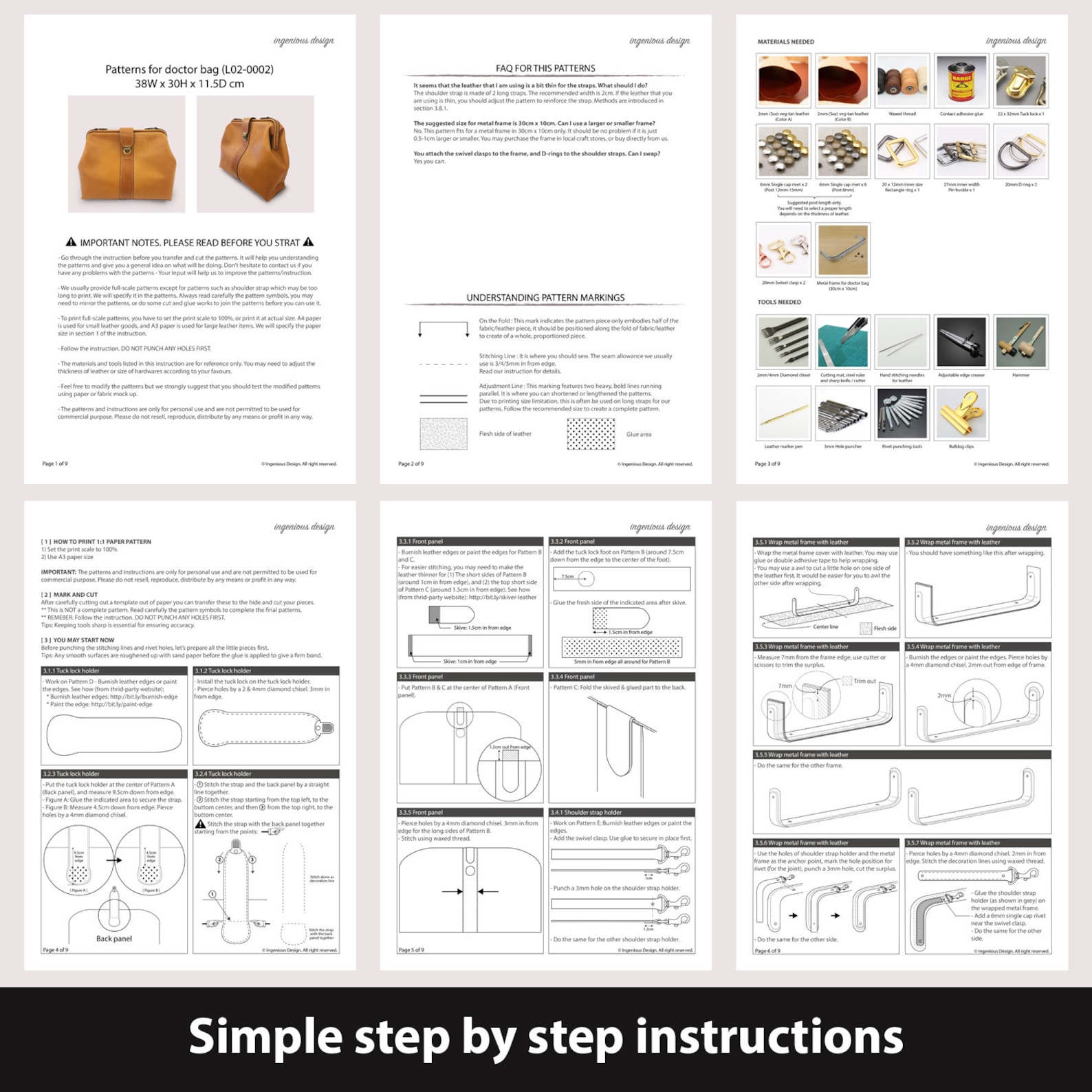 Leather Doctor Bag PDF Patterns / Leather Patterns / DIY Leather Bag ...