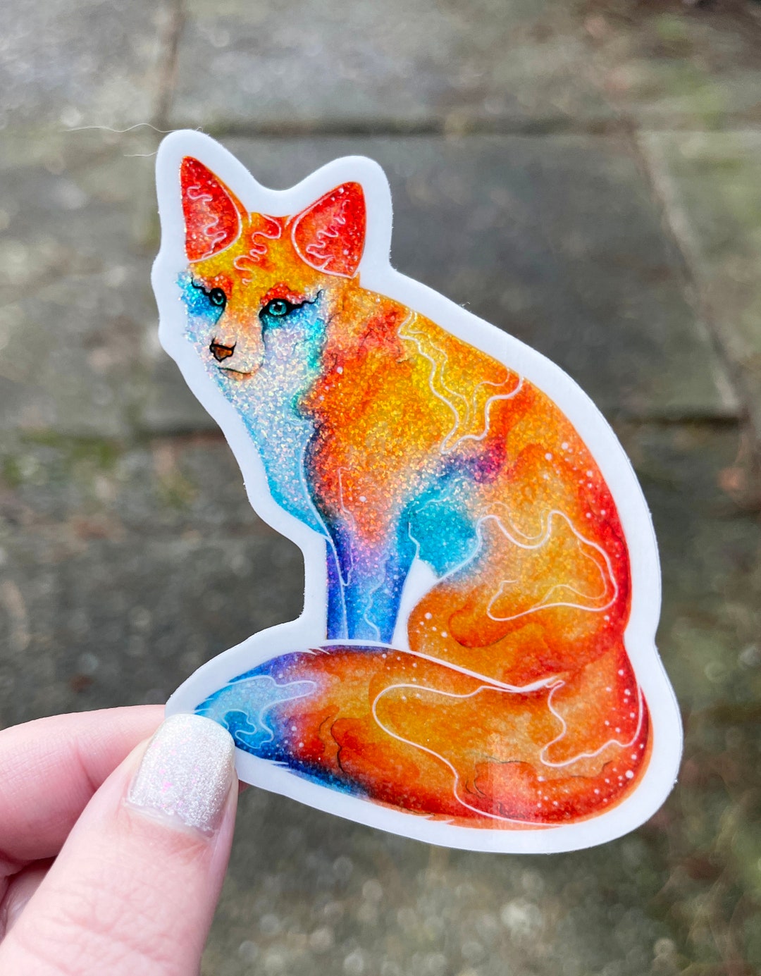 Red Fox Sticker Holographic Shiny Glitter, Waterproof, Weatherproof ...