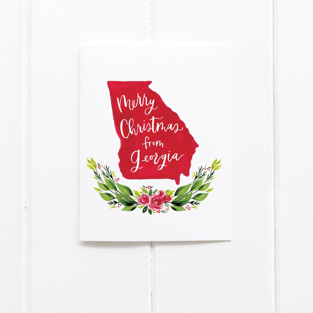 Georgia Christmas Card: Watercolor State Art, Holiday Greeting - Etsy