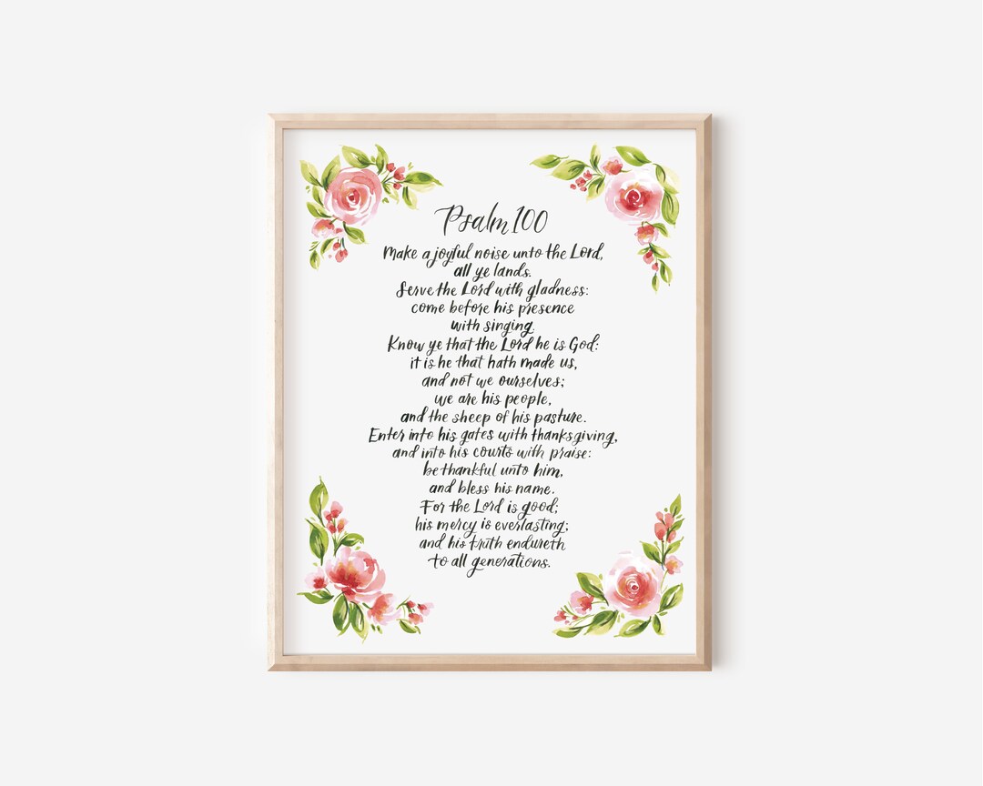 Psalm 100 Art Print, Thanksgiving Psalm, Watercolor Scripture Wall Art ...
