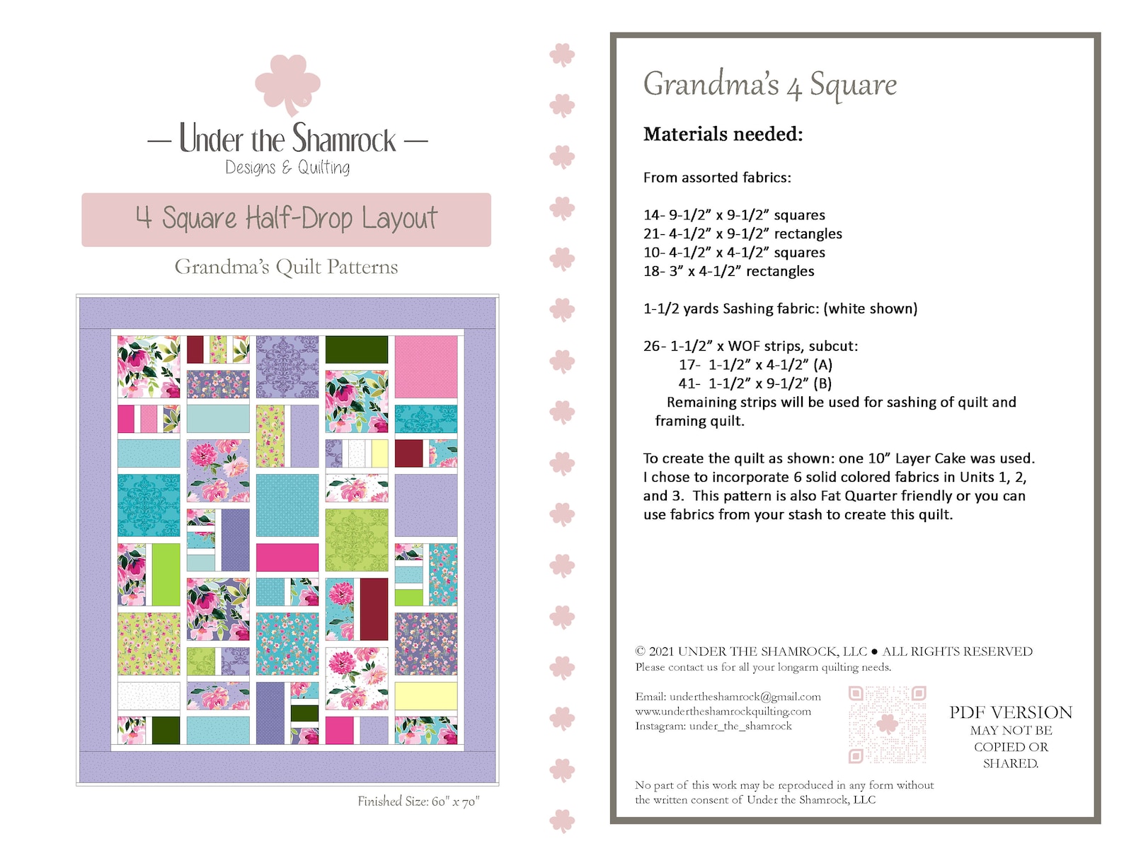 Grandma's 4 Square Quilt Pattern, Half-drop Layout - Etsy