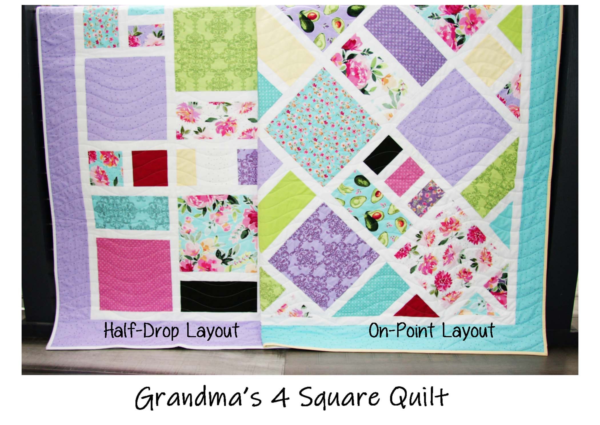 Grandma's 4 Square Quilt Pattern, Half-drop Layout - Etsy