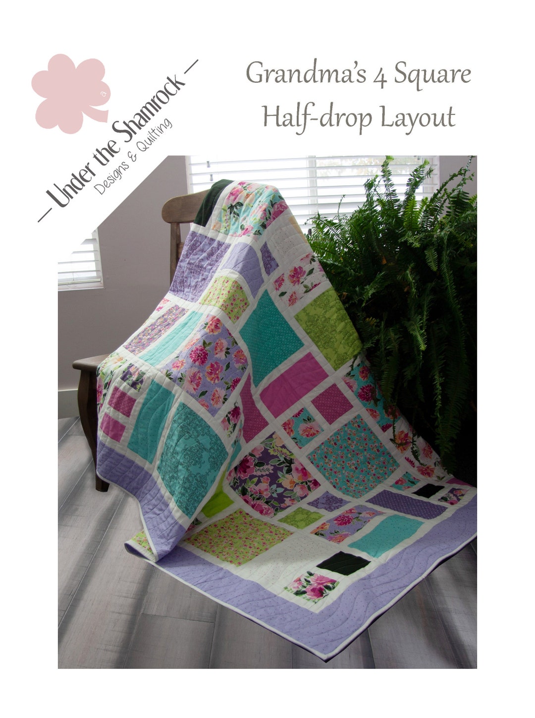 Grandma's 4 Square Quilt Pattern, Half-drop Layout - Etsy