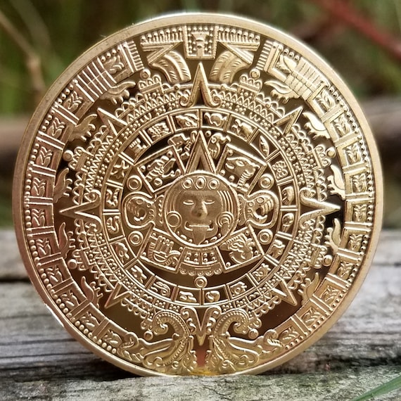 Aztec Calendar Aztec Sun Stone Gold Plated Coin Mexican | Etsy