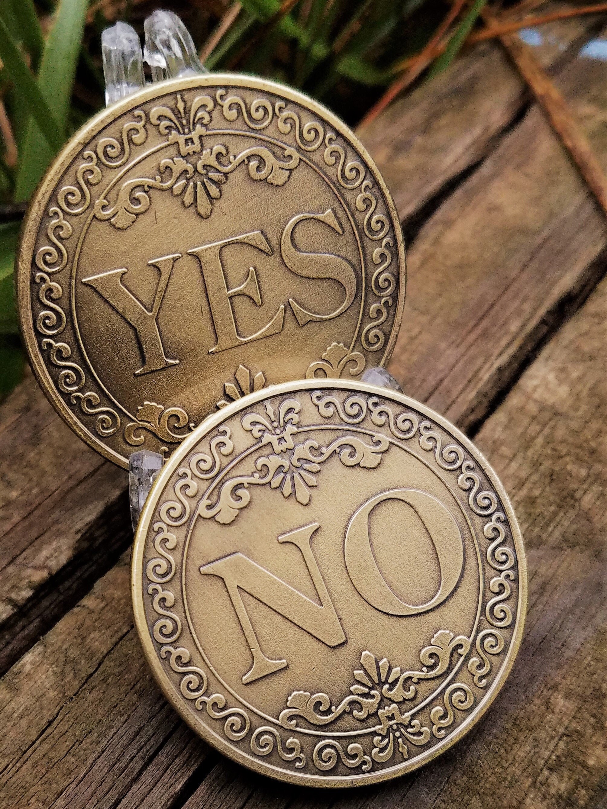 Yes/No Decision Coin Floral Theme Polished Brass Finish with | Etsy