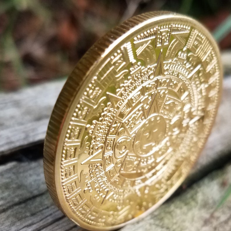Aztec Calendar Aztec Sun Stone Gold Plated Coin Mexican | Etsy