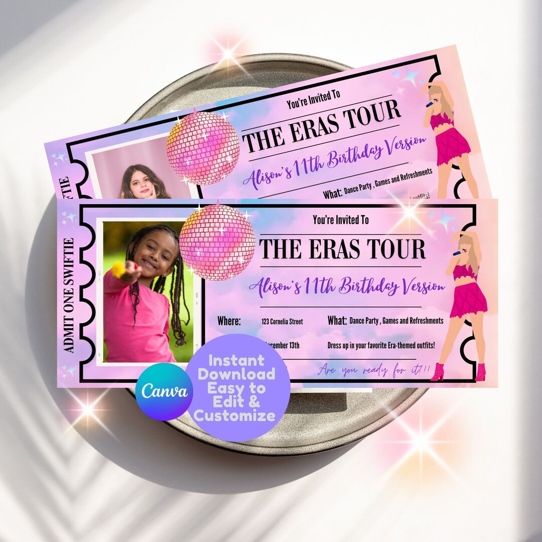 Taylor Eras Tour Ticket Stub Custom Birthday Invite Eras Party Ticket ...