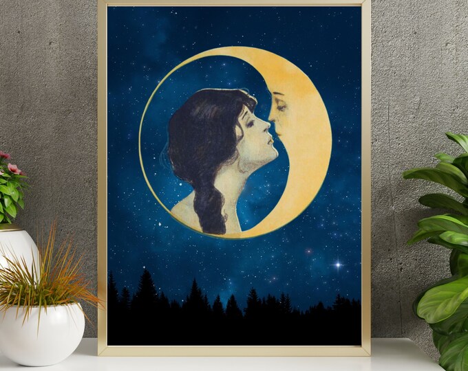 Art Nouveau Celestial Moonlit Bathing Lady Poster - Etsy