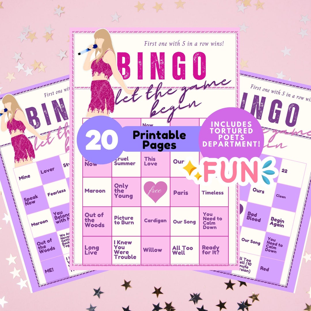 Taylor Swift Bingo Taylor Swift Games Swiftie Party Slumber Party Games ...