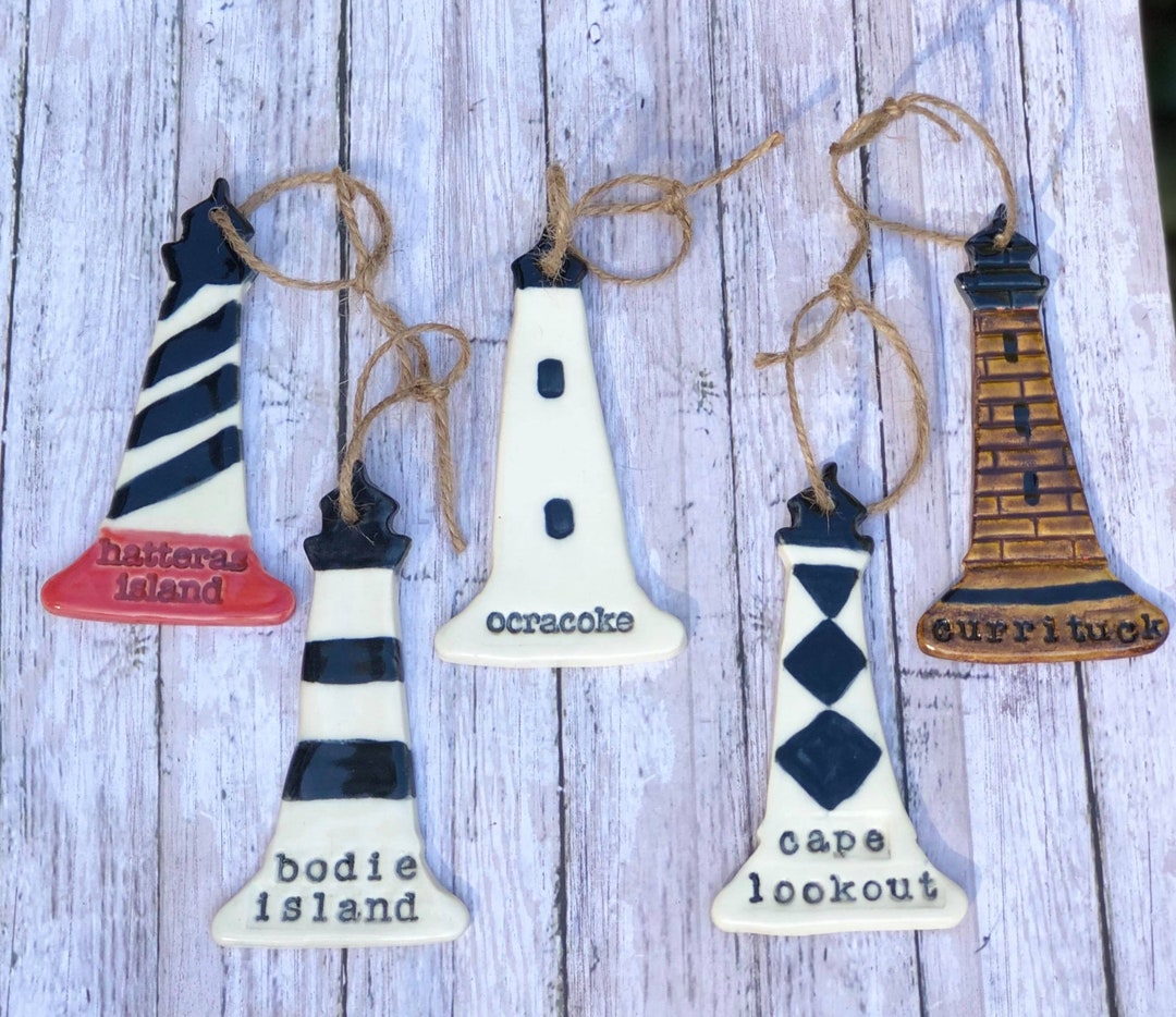 OBX Lighthouse Ornaments, Ceramic OBX Lighthouses - Etsy