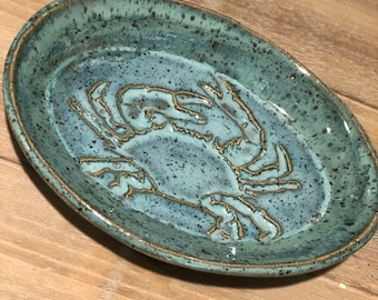 Crab Tray Stoneware Pottery Soap Dish Sealife Crustacean Decor Ocean ...