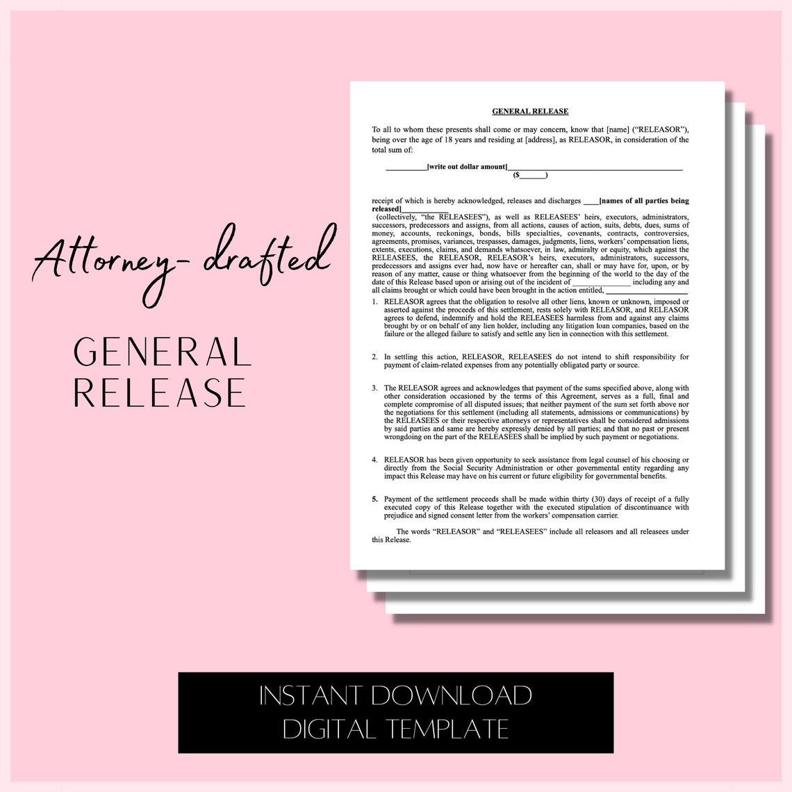 General Release Legal Document - Digital Template Instant Download - Etsy