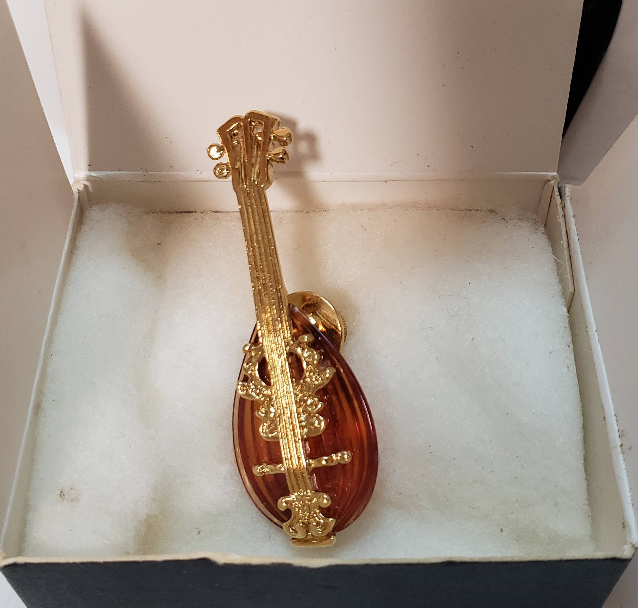 Avon Musical Instrument Pin Mandolin/vintage 1990s Avon Lucite Goldtone ...