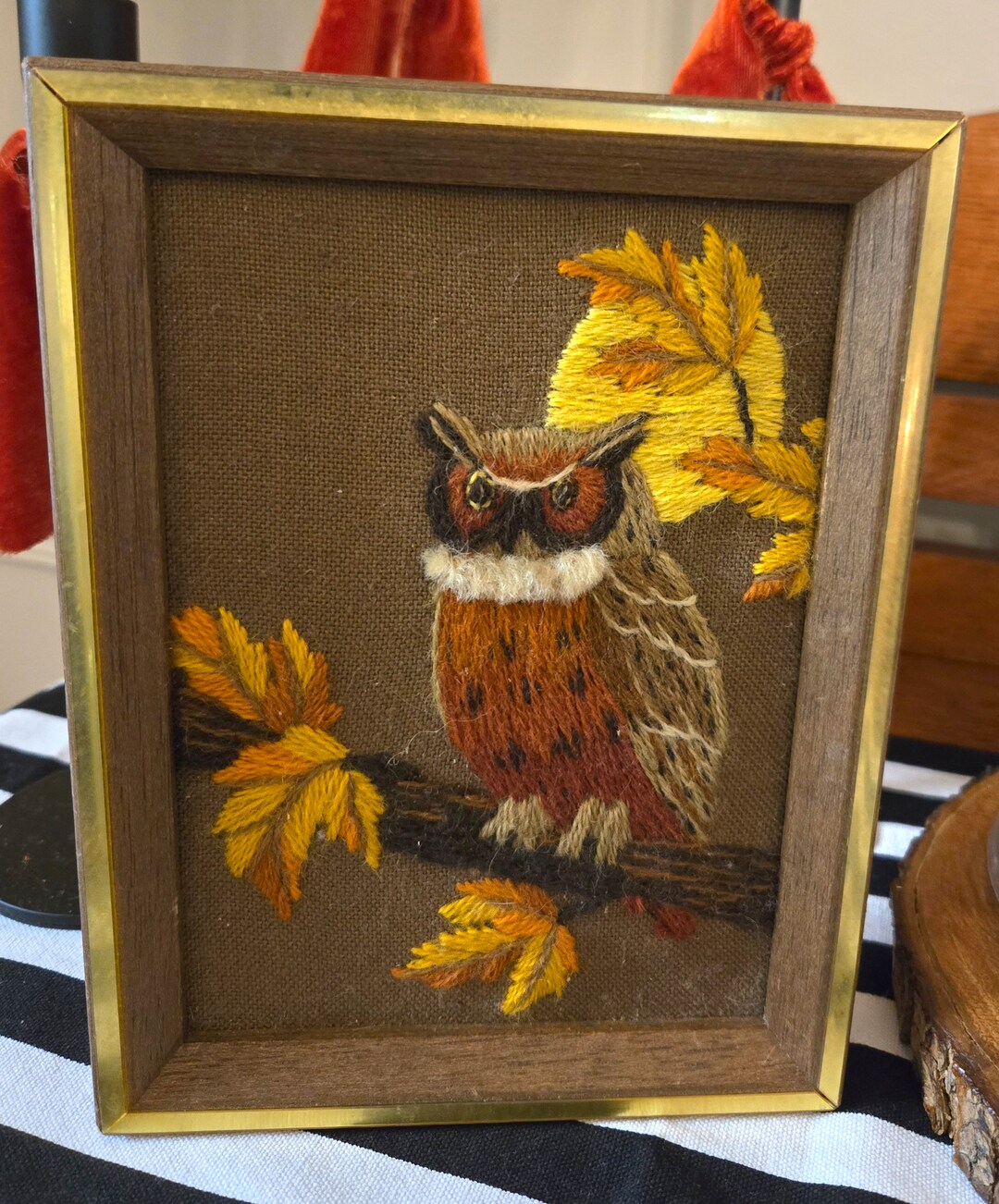Great Horned Owl Crewl Embroidery Art With Frame/vintage 1973 Jiffy ...