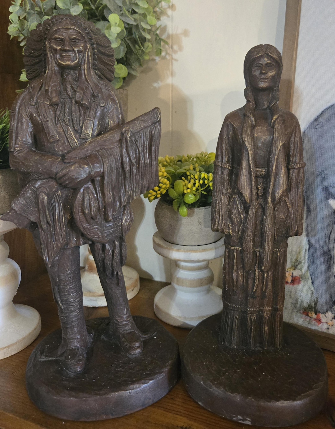 Native American Figurine Set of 2 Statues/vintage 1991 Largo Signed ...