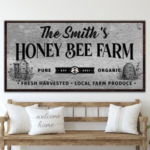 Bee Farm Sign Family Name Print Custom Canvas Sign Honey Bee Sign ...