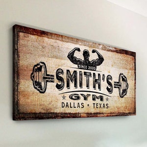 Home Gym Sign | Workout Wall Art | Custom Name Sign | Stretched Canvas ...