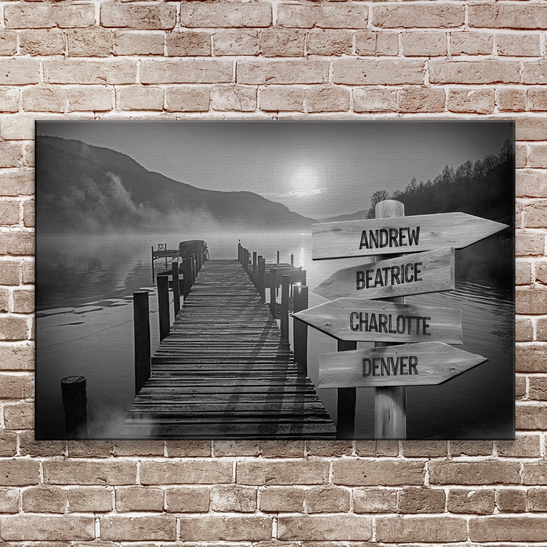 Personalized Lake View Wooden Pier Name Signs Canvas Wall Art, Family ...