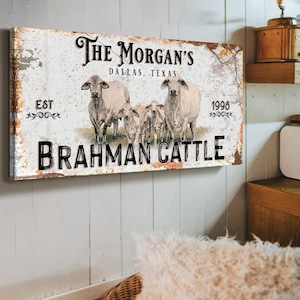 Brahman Cattle Wall Sign | Personalized Brahman Cow Sign Canvas ...