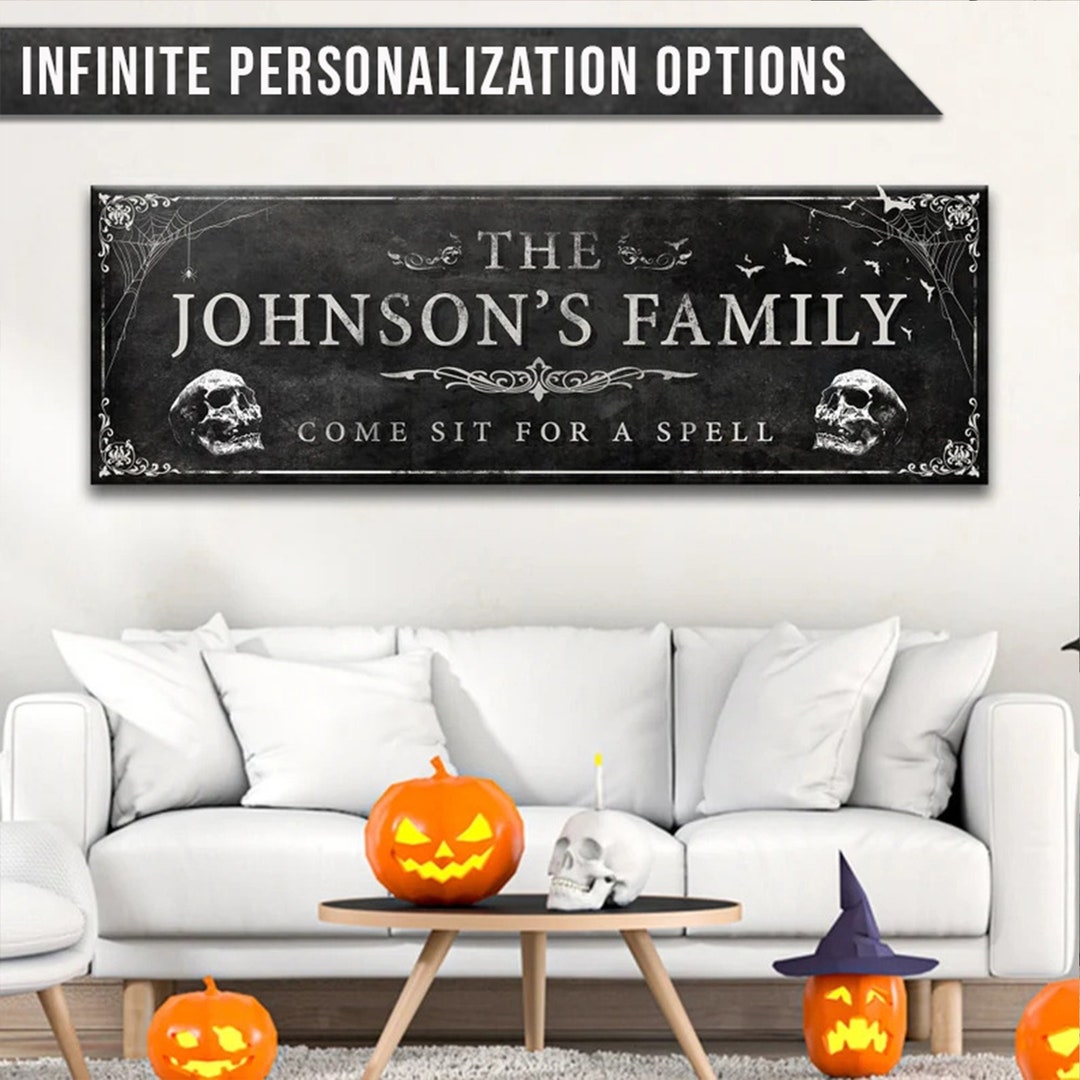 Halloween Sign Family Name Custom, Gothic Skull Decor Halloween Art ...