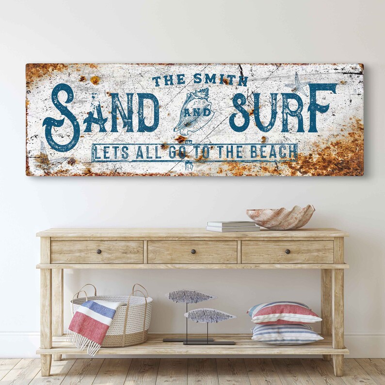 Sand and Surf Sign Coastal Farmhouse Wall Decor Rustic Chic - Etsy