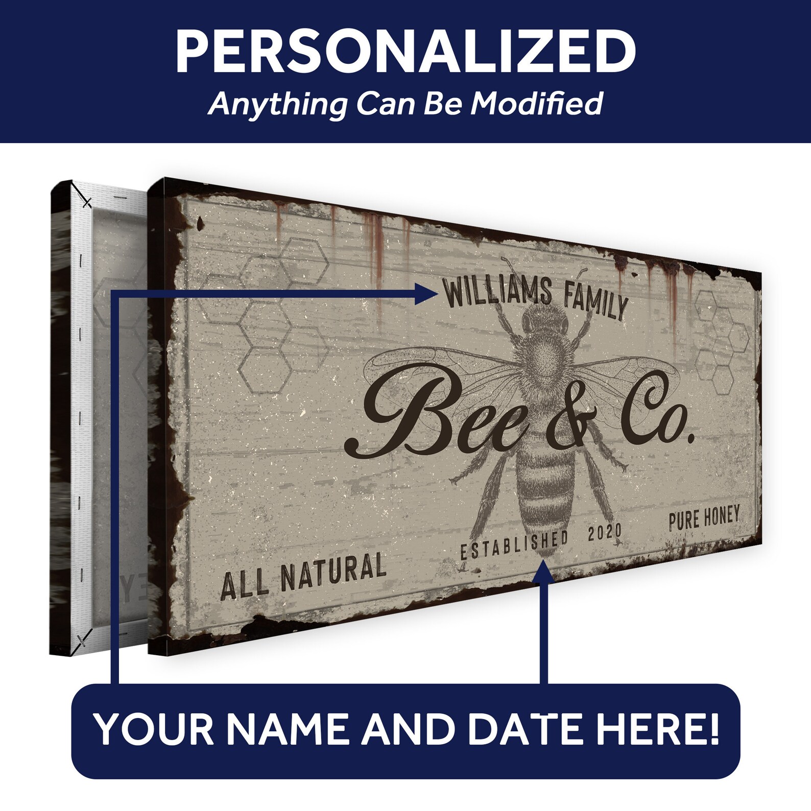 Honey Sign | Bee Decor | Custom Canvas Bee Farm Sign | Farmhouse Wall ...