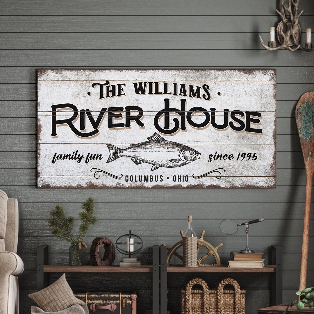 Personalized River House Sign | River Sign Canvas Wall Art | River ...