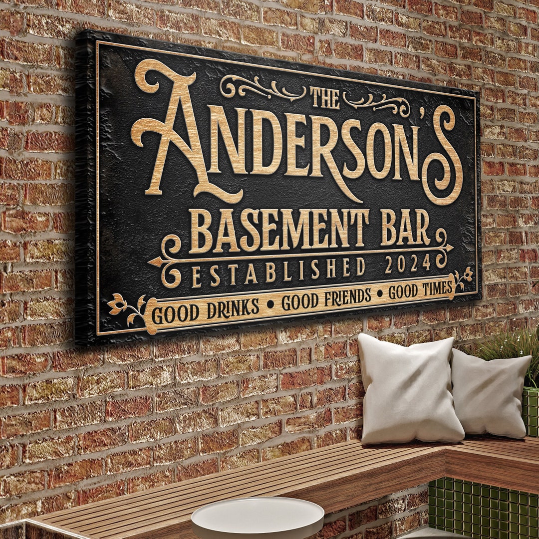 Basement Bar Sign | Custom Bar Sign | Home Canvas Bar Wall Decor ...
