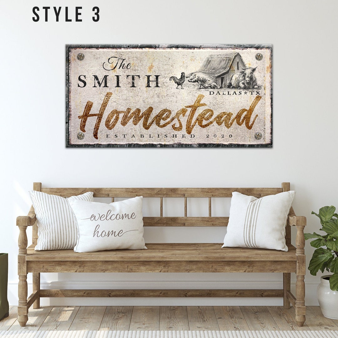 Homestead Sign | Family Name Sign Custom Canvas | Farmhouse Wall Decor ...