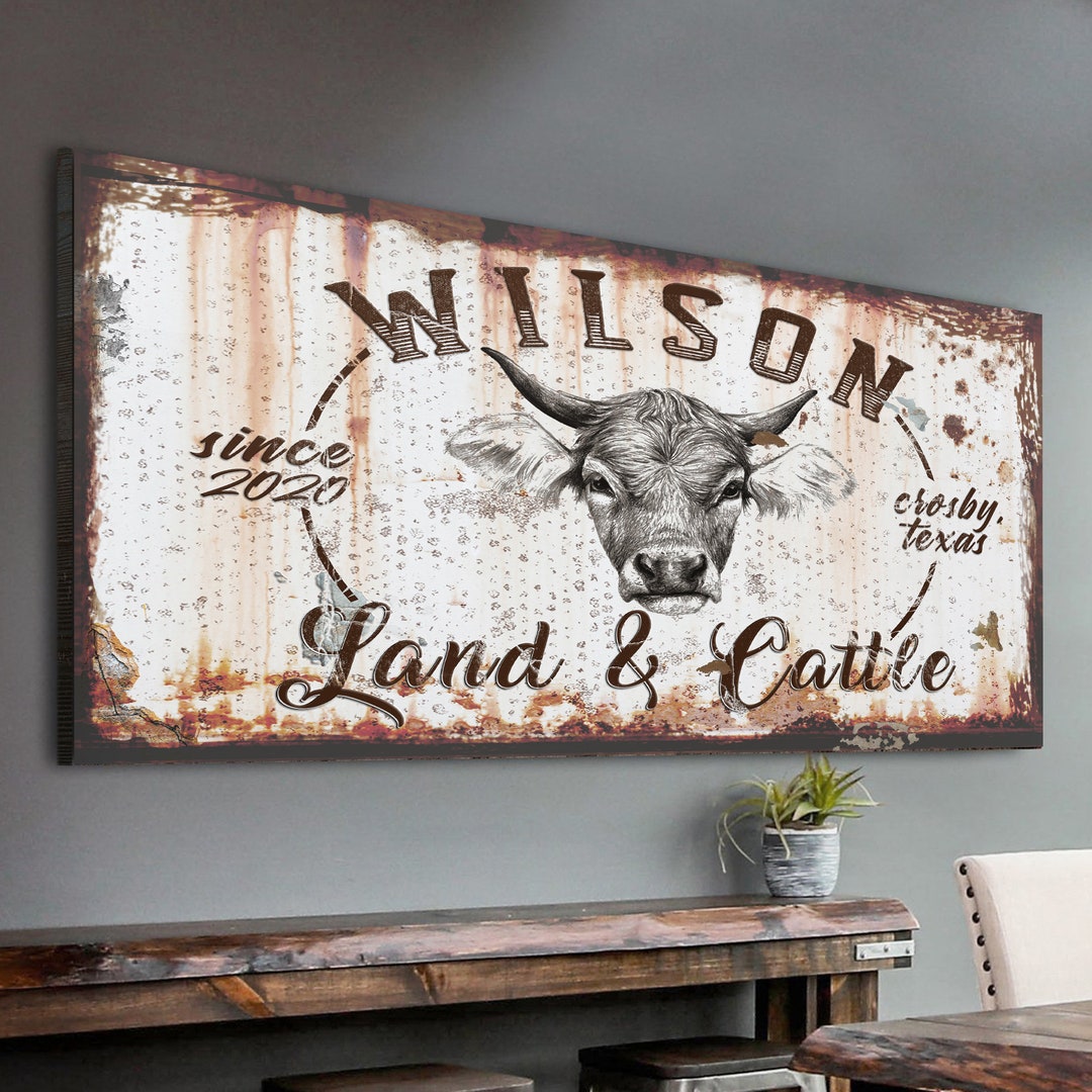 Highland Cow Cattle Sign | Land and Cattle Sign Ranch Wall Decor ...