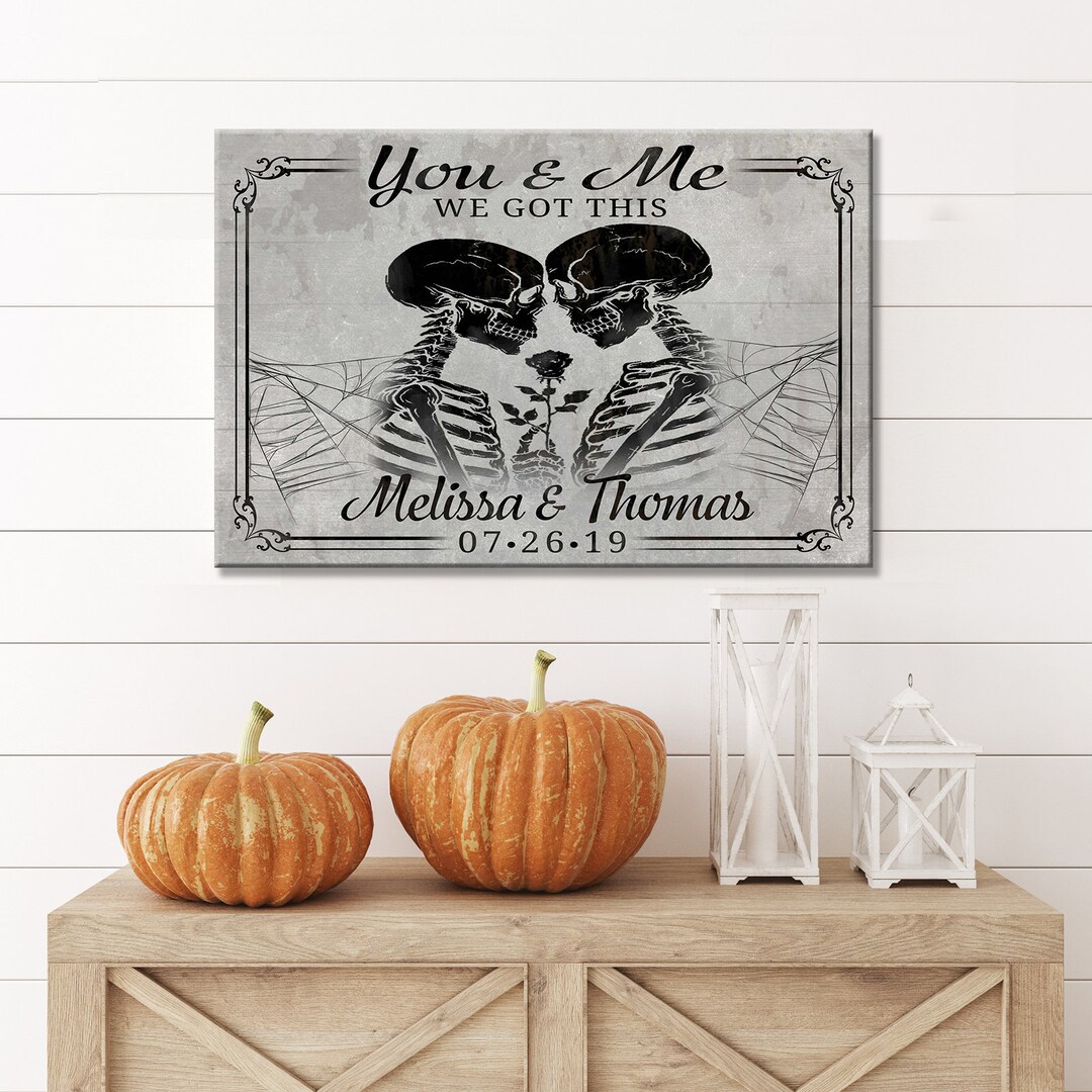 Gothic Wall Art Skeleton Couple, Personalized Halloween Gift, Gothic ...