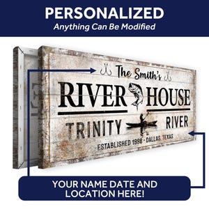 River House Wall Art | River Sign Canvas Wall Art | Personalized River ...