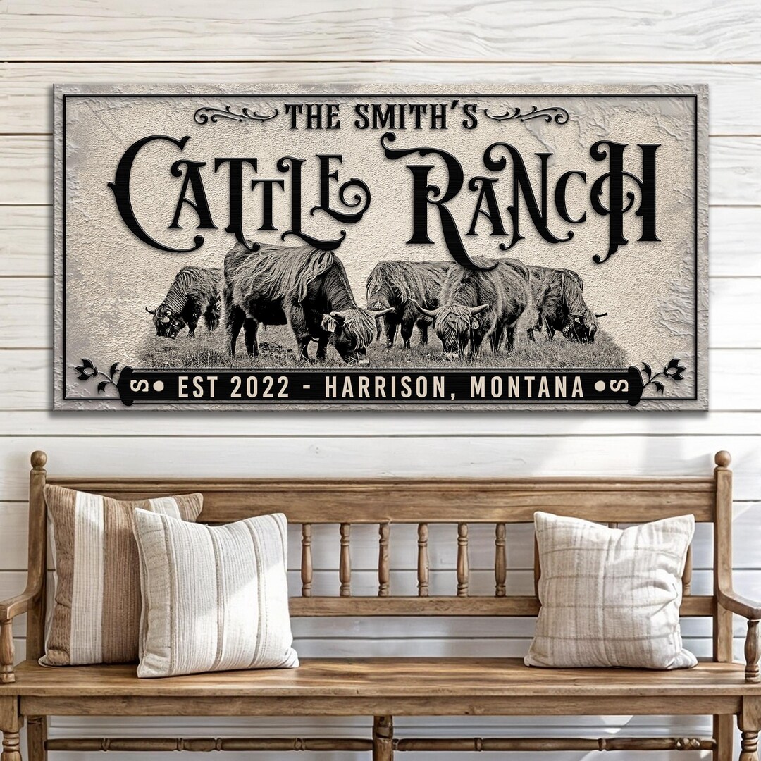 Personalized Cattle Ranch Sign | Farmhouse Cattle Ranch Canvas Sign ...